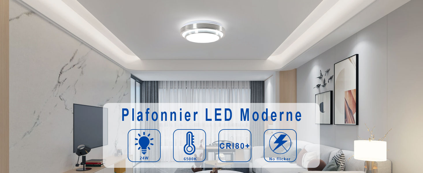 COMELY Modern LED Ceiling Light, 28W 3200LM Double Round Ceiling Lamp ...