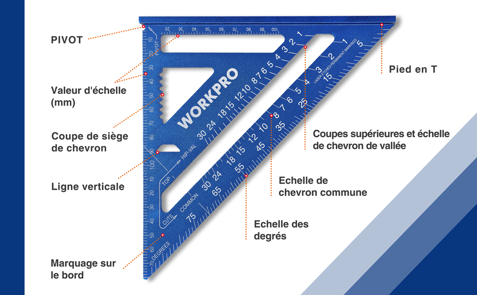 WORKPRO Equerres à Chevron 180 mm, Traçage, Equerre de Charpentier ...