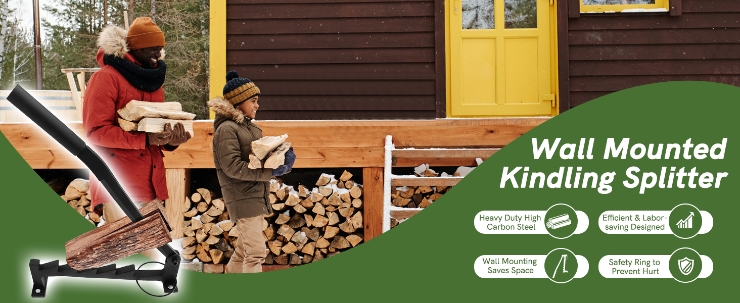 Firewood Splitter Kindling Wall Mount Steel Wood Log Cracker Cutting Tool Black