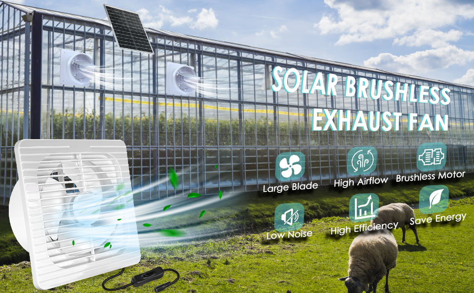 Solar Exhaust Fan, 22W Solar Panel with 20cm Brushless Fan for Chicken ...