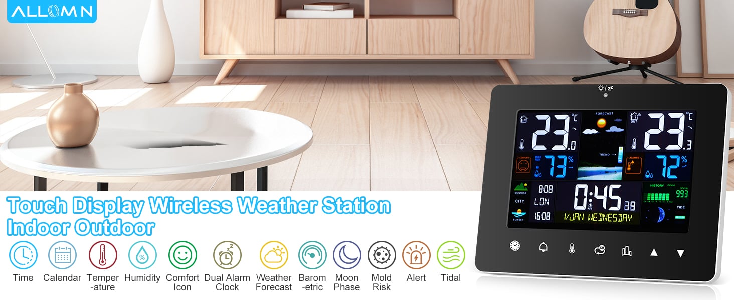 Station Météo avec Capteur Extérieur Intérieur, Station Météo Sans Fil Tactile Multifonction ...