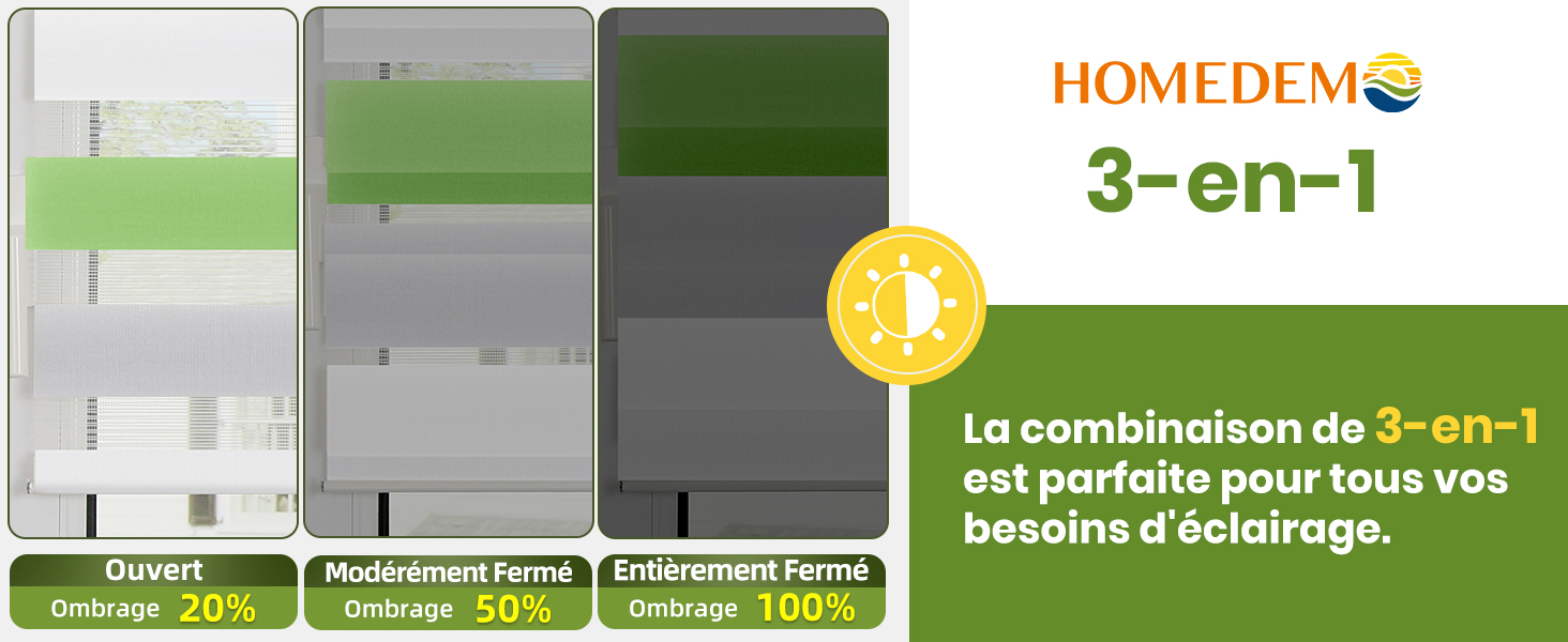 HOMEDEMO Store Enrouleur Jour Nuit sans Perçage, Double Tissu avec ...