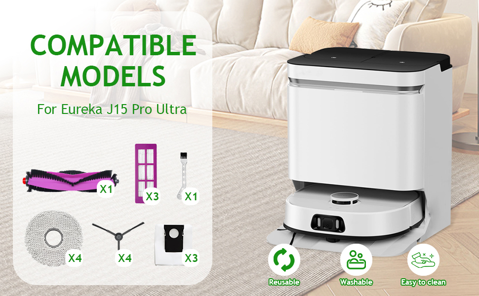 Zubehör für Eureka J15 Pro Ultra Roboterstaubsauger, Ersatzteil, Walzenbürsten + 4 Tücher + 3 ...