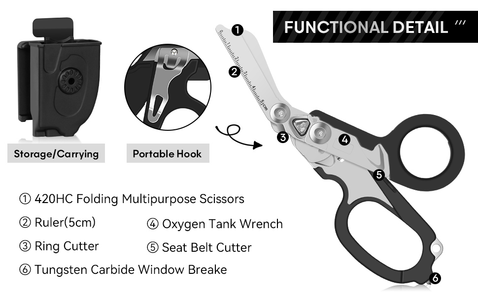 Emergency Scissors with Strap Cutter and Glass Breaker, Foldable ...
