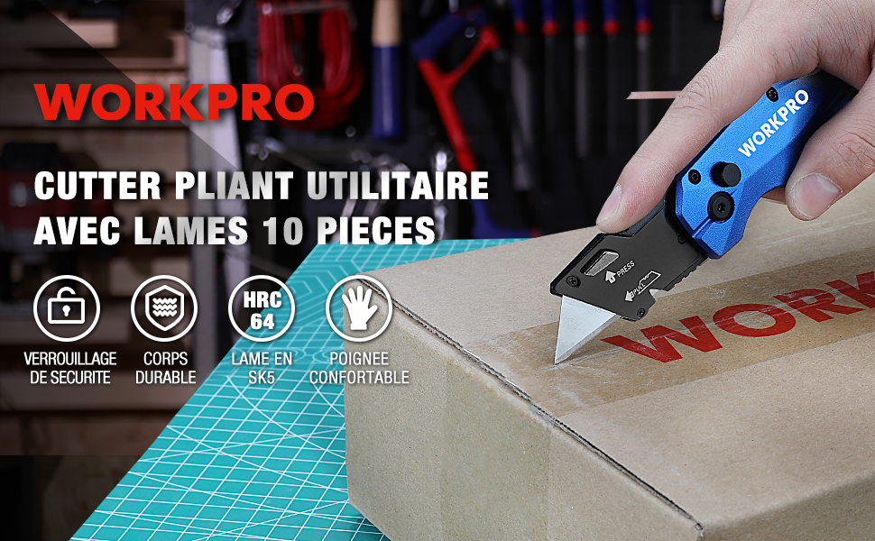 WORKPRO Cutter Professionnel Pliant, Cutter Utilitaire avec Mécanisme ...