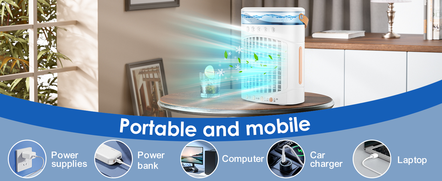 in 1 Portable Air Conditioner with 700ml Water Tank, 2 Speeds and 7 LED ...