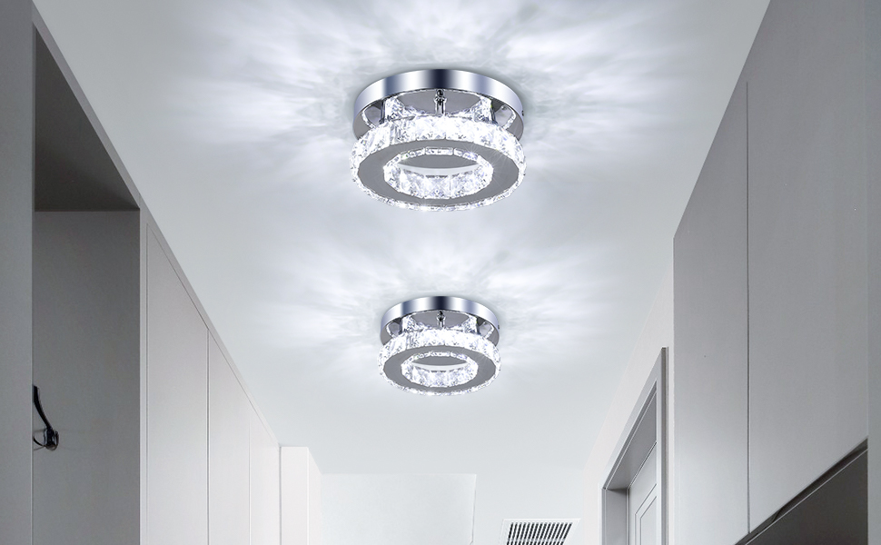GOECO Modern Crystal LED Ceiling Light, 12W Crystal Chandelier Light ...