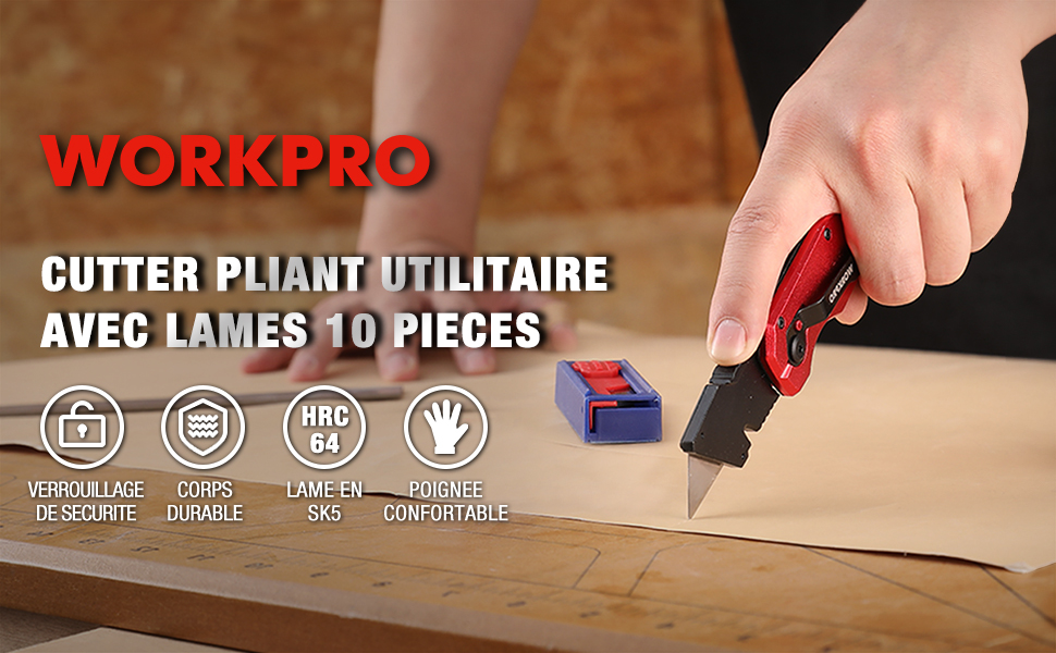 WORKPRO Cutter Professionnel Pliant, Cutter Utilitaire avec Mécanisme ...