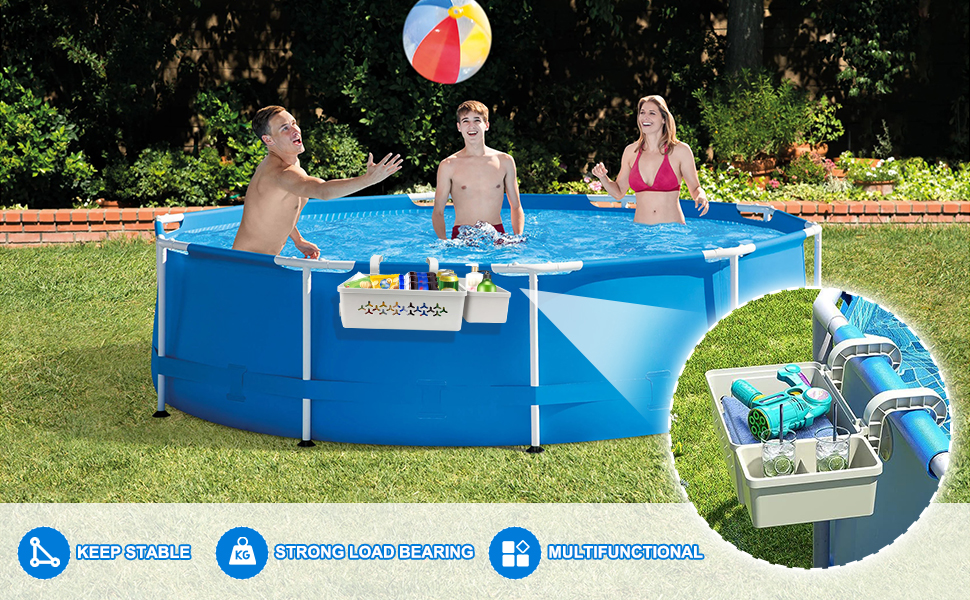 Swimming pool storage basket set includes plastic swimming pool basket ...