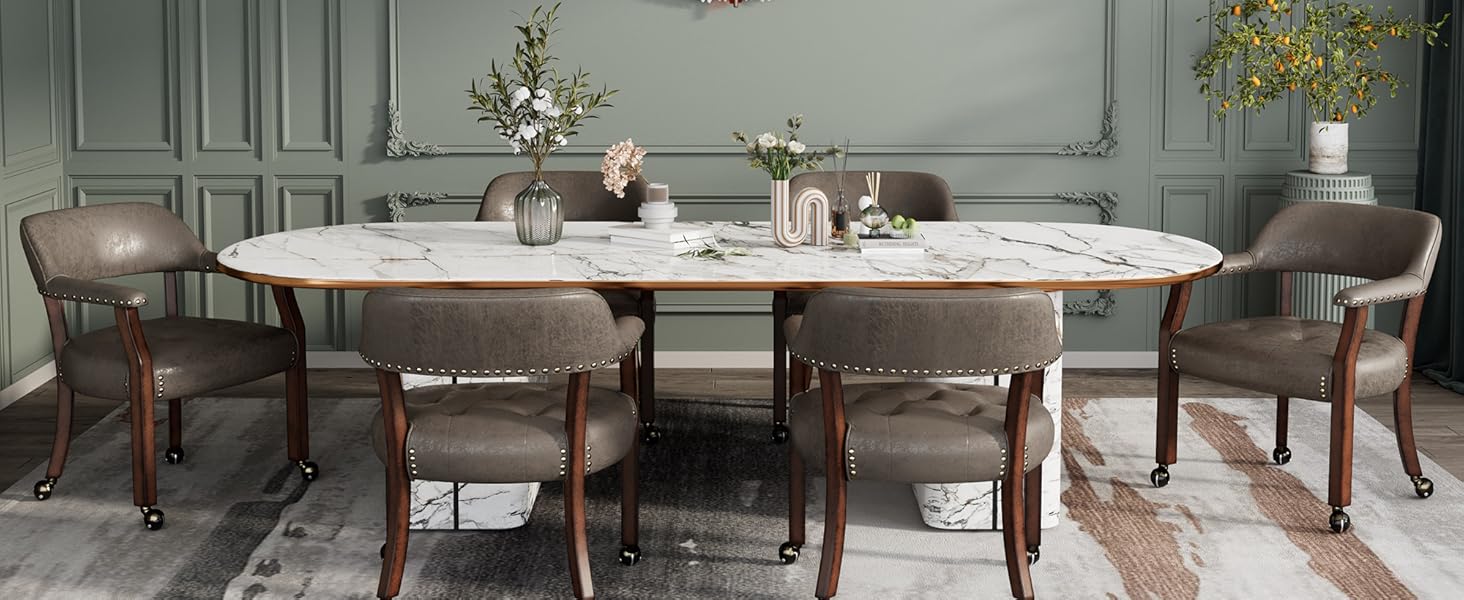 PADMA HOUSE Large Dining Chairs with Casters and Arms, Rolling Dining ...