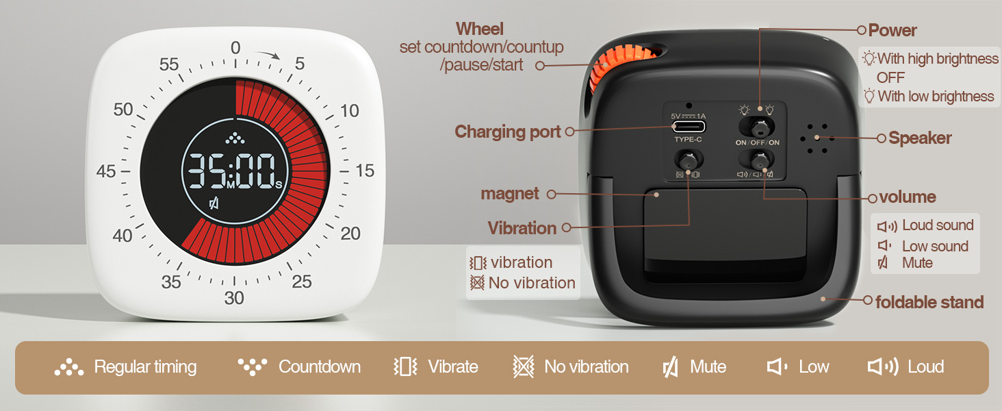 Wiederaufladbarer visueller Timer, digitaler Timer mit 4 Alarmmodi, 60 ...