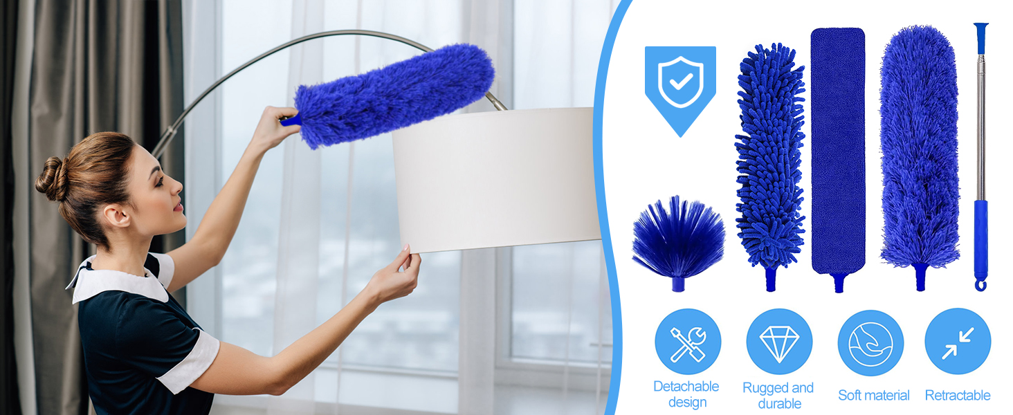 Kit de plumeau 5 en 1 pour le nettoyage, plumeau avec manche extensible ...