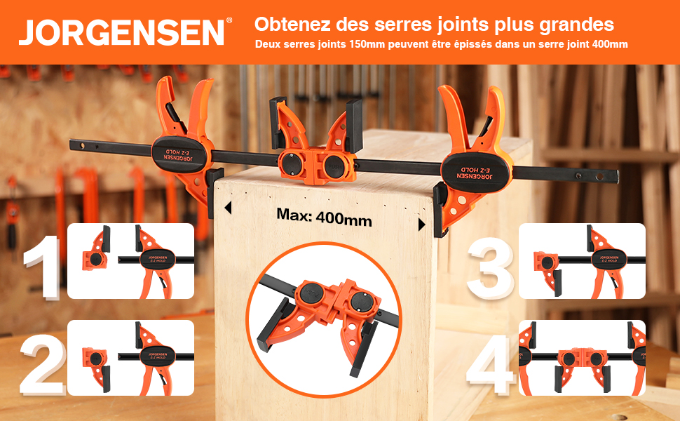 JORGENSEN Jeu de Serre-joint à une Main Légers 4 Pièces avec Libération ...