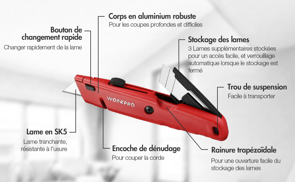 WORKPRO Cutter Universel avec Mécanisme de Changement Rapide, Cutter ...