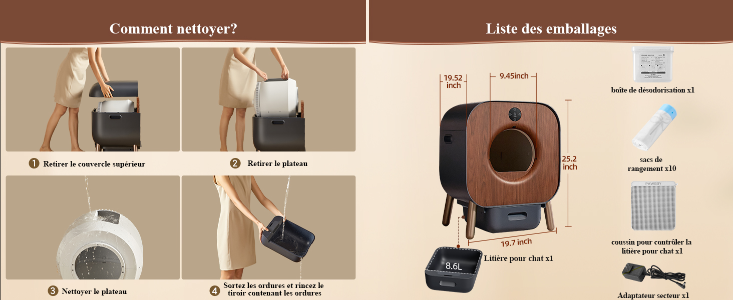 PAWBBY P1 Ultra Litière Chat Autonettoyante,Certifiée par Le TÜV,Bac à ...