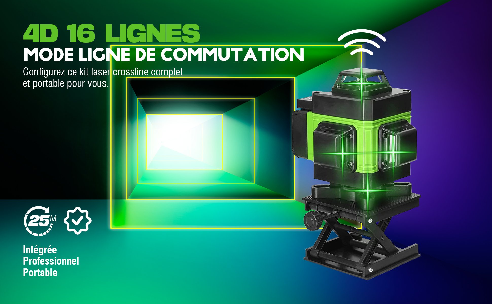 Laser level in 4 x 360° 4D 16 lines, self-balancing green laser level ...