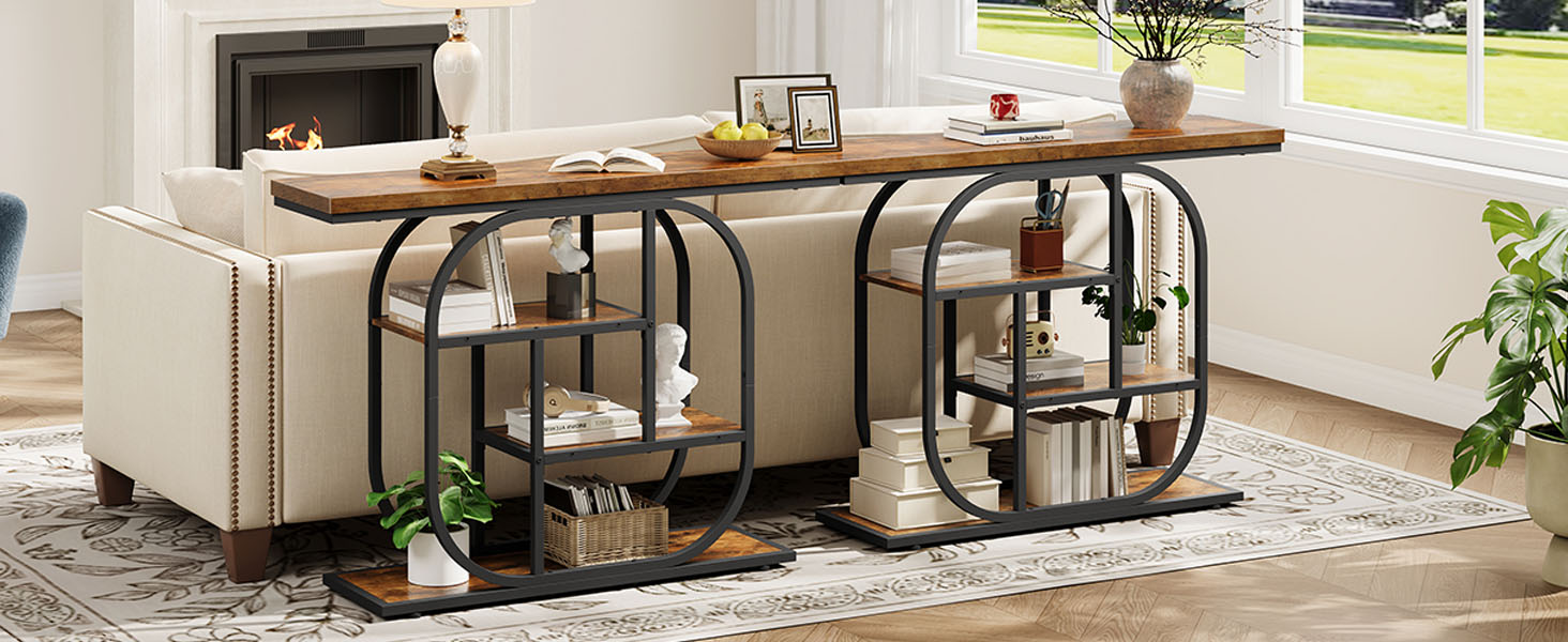 Console Table for Hallway, 110 cm Industrial 4-Tier Display Sofe Table ...