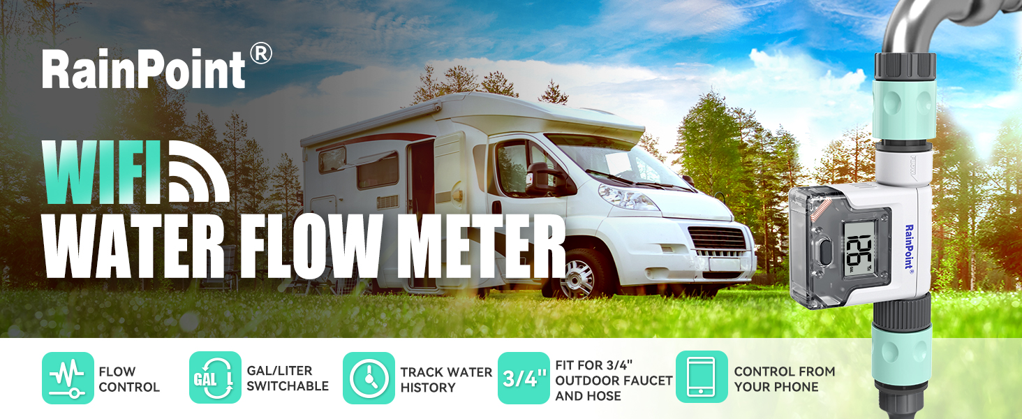 RAINPOINT WiFi Water Flow Meter, Smart Meter with 4 Modes, Measures GPM ...