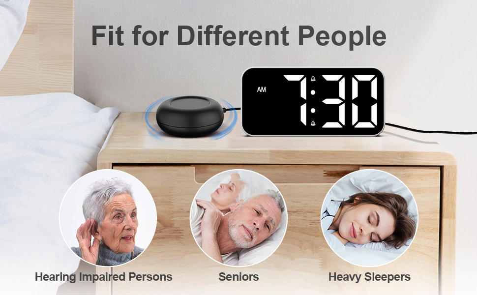 Vibrating Alarm Clock with Bed Shaker, Loud Alarm & Shaker, Large LED ...