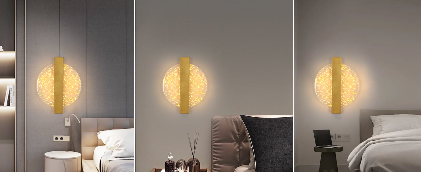 COMELY LED Wall Light 12W, Gold Modern Indoor Wall Lamp in Aluminum, Round Acrylic Indoor Wall ...