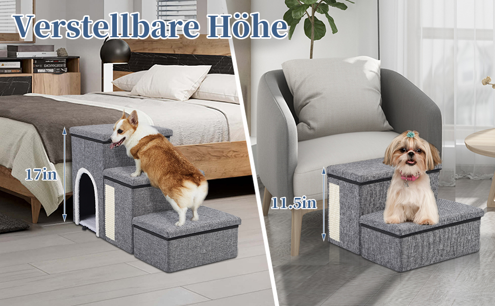 Escalier 3 marches pour chiens, 72L x 33L x 43H cm, escalier pliable pour chiens petits/âgés ...