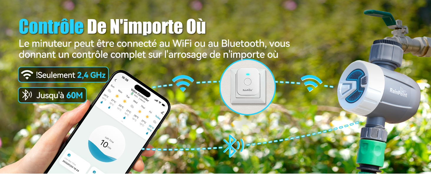 RAINPOINT Programmateur Arrosage WiFi, Minuteur Arrosage Automatique avec Hub Wi-FI, 2 Modes D ...