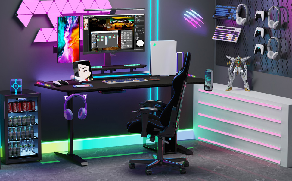 Mesa Gaming Grande de 180cm, Escritorio Gamer LED RGB Estudio con ...