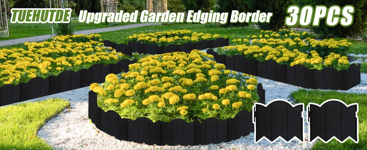 Lawn edging plastic, 30 pieces flexible bed edging, stable plastic bed ...