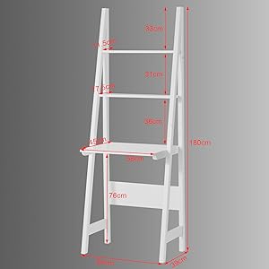 SoBuy White Modern Ladder Storage Display Shelf,Desk and 2 Shelves, FRG60-W
