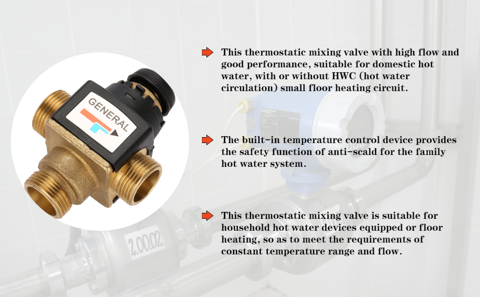 Vanne de mélange thermostatique en laiton - Filetage mâle 3 voies DN20 Vanne de mélange ...