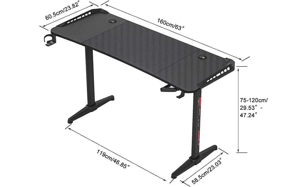 Grande Scrivanie Gamer Postazione Gaming Regolabile Altezza 160x60cm ...