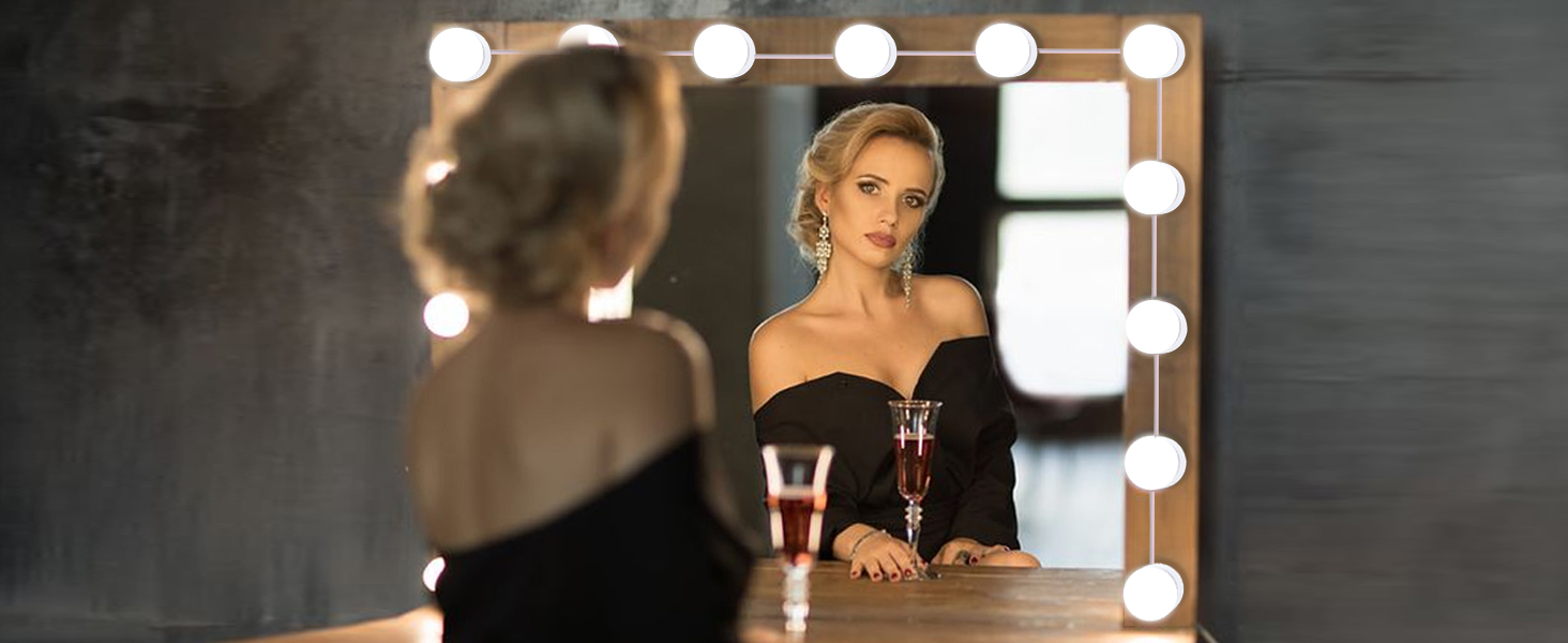 Spiegellicht, 10 Hollywood-Glühbirnen, dimmbares LED-Licht-Set ...