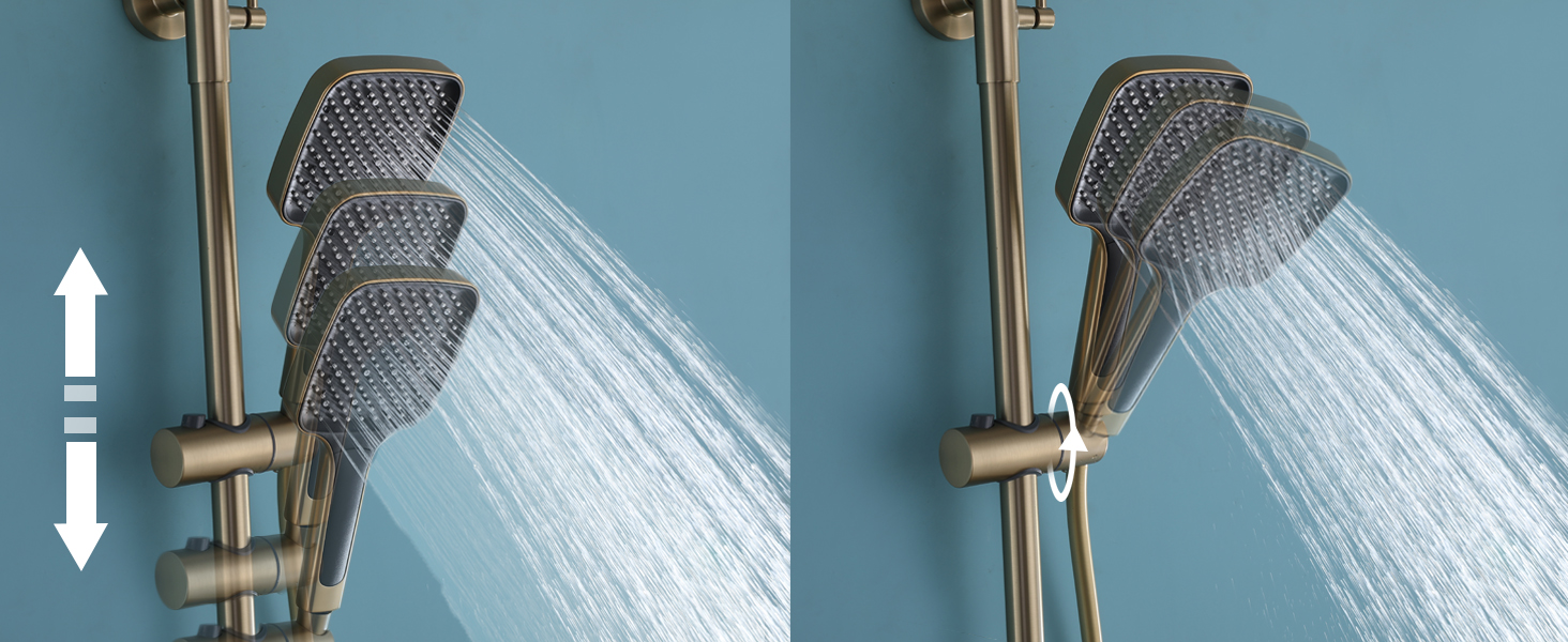 Duschsystem mit Thermostat, 3 Funktions Duscharmatur Komplettset Anhebbare Duschset Regendusche ...