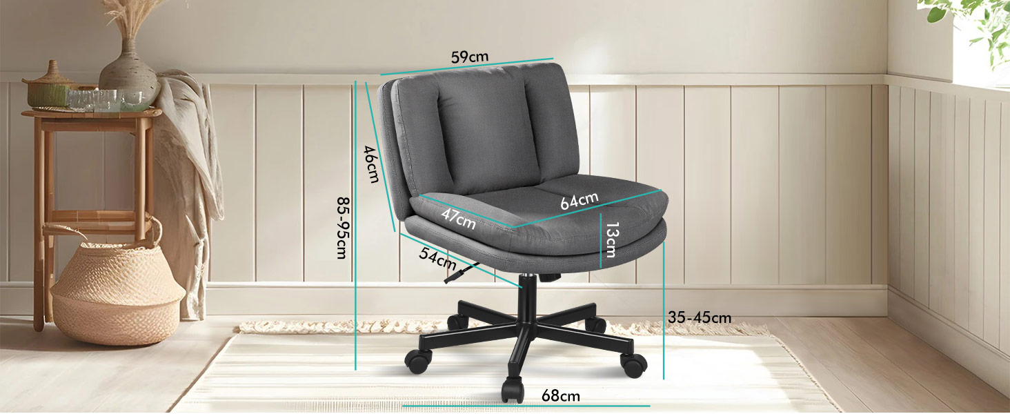 ELFORDSON Armless Office Chair, Wheels, Cross-legged Desk Chair Height ...