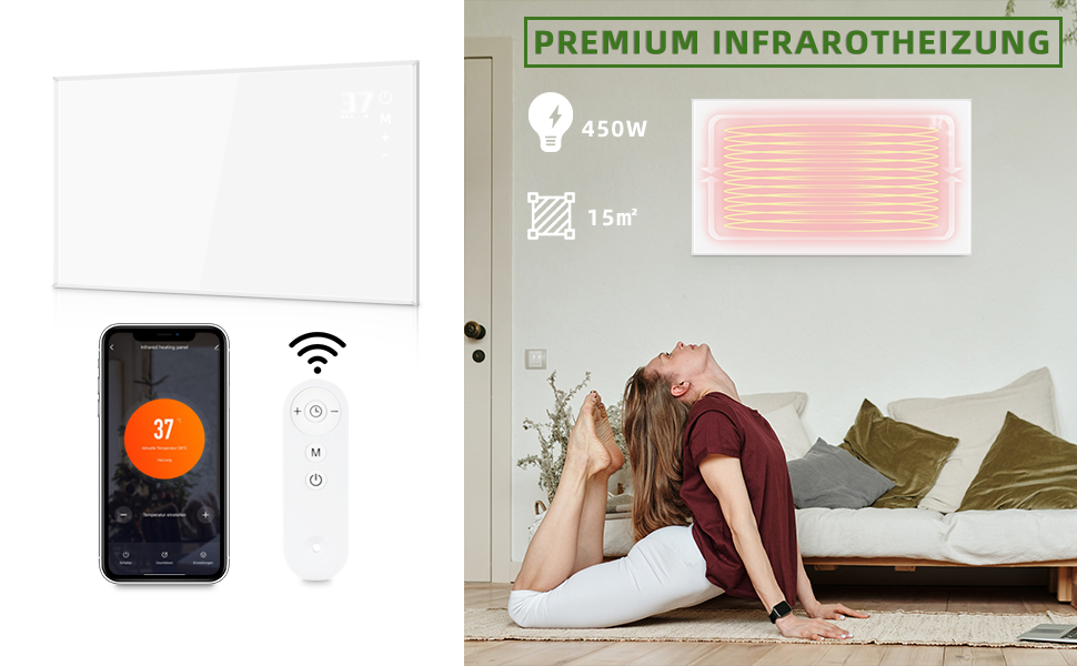 ZMH Chauffage mural infrarouge avec thermostat - 450 watts Chauffage ...