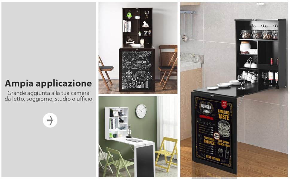 COSTWAY Scrivania Pieghevole con Scaffali, Comoda Scrivania ... COSTWAY Scrivania Pieghevole con Scaffali, Comoda Scrivania ...
