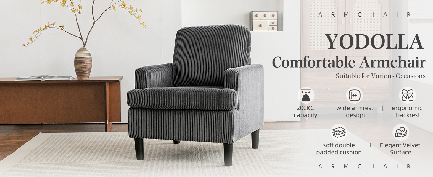 YODOLLA Armchair Grey Corduroy - Cosy Tub Accent Cuddle Chair for ...