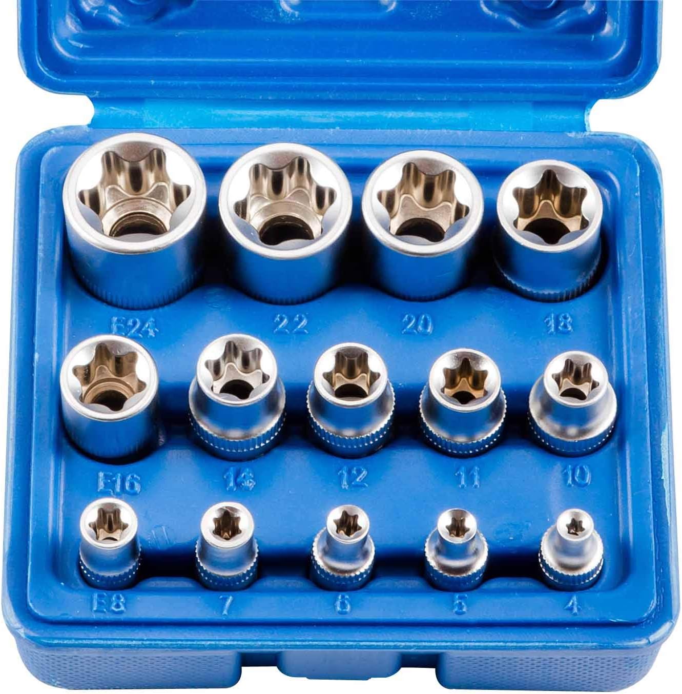 Socket and Bit Set for Wrench 14 Piece E4 E24 E Torx Hex Female Torx Socket Set