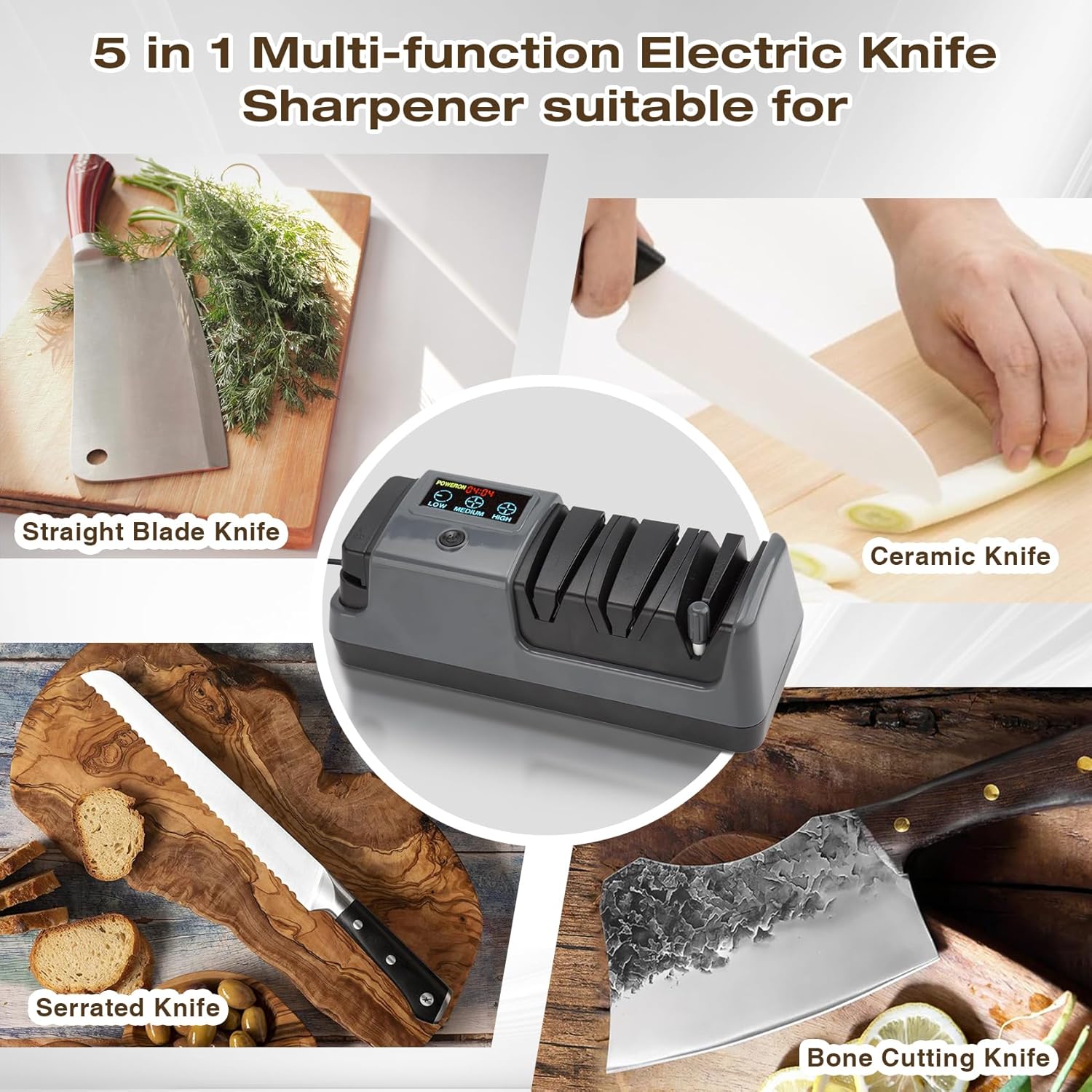 Professional 3-Stage Electric Knife Sharpener for Kitchen Knives, LCD ...
