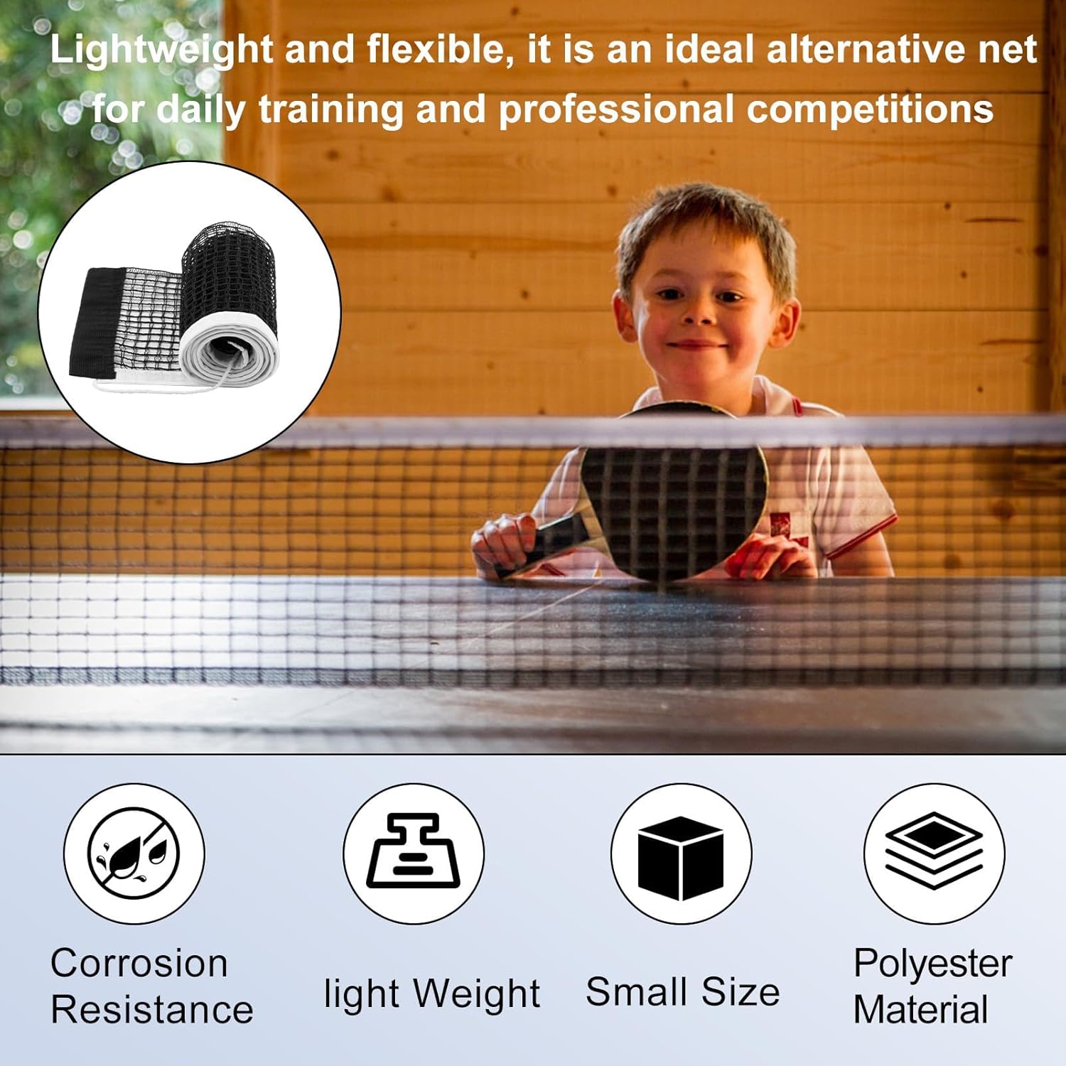 Rete da tennis retrattile, rete da ping pong regolabile, rete da ping pong portatile, nera, 180 ...