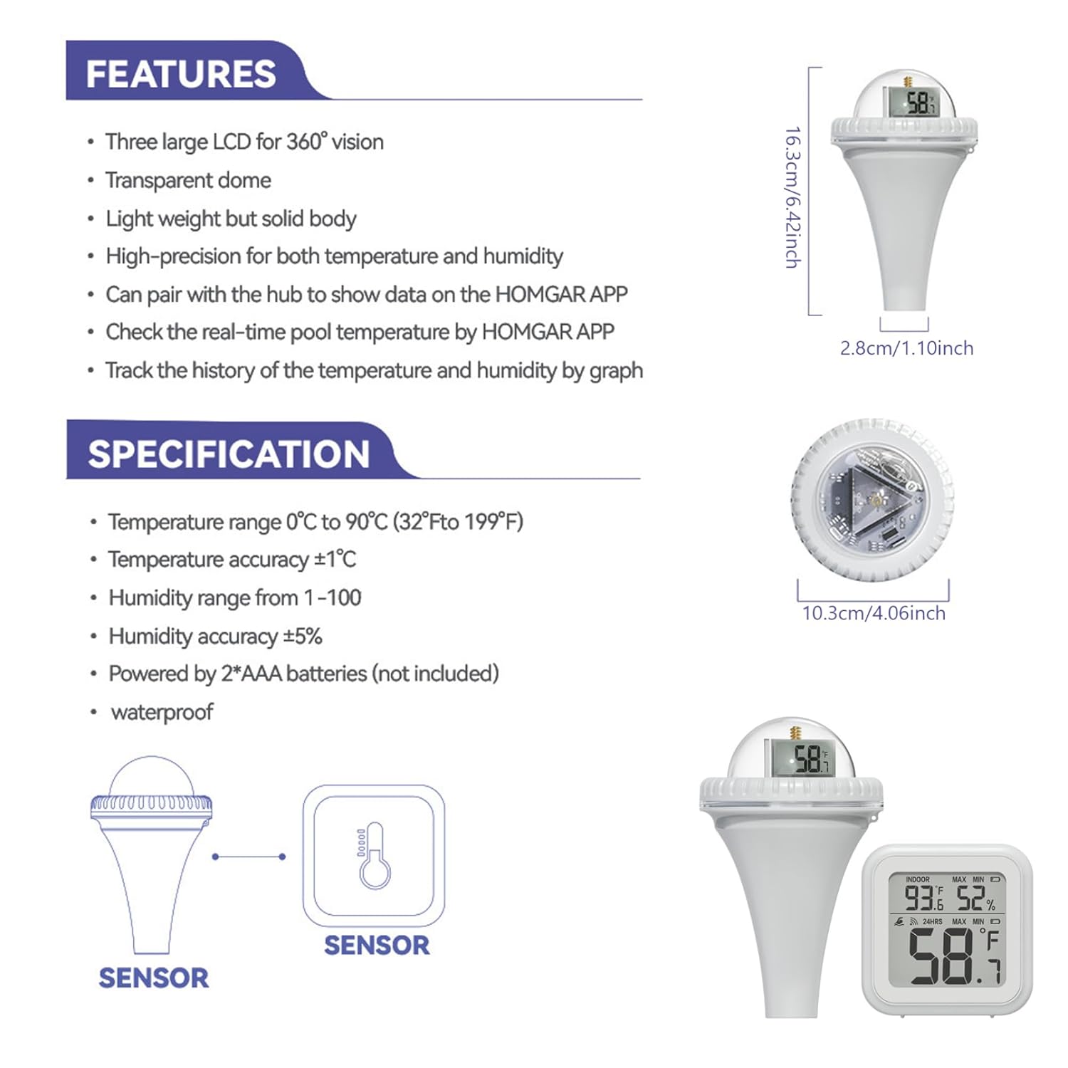 Floating Pool Thermometer, Waterproof Wireless Digital Pool Thermometer ...