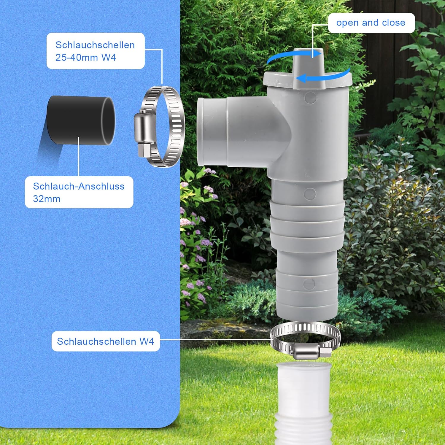 Pack Pool Maintenance/Shut-Off Valve with 32/38mm Hose Connector, Pool ...