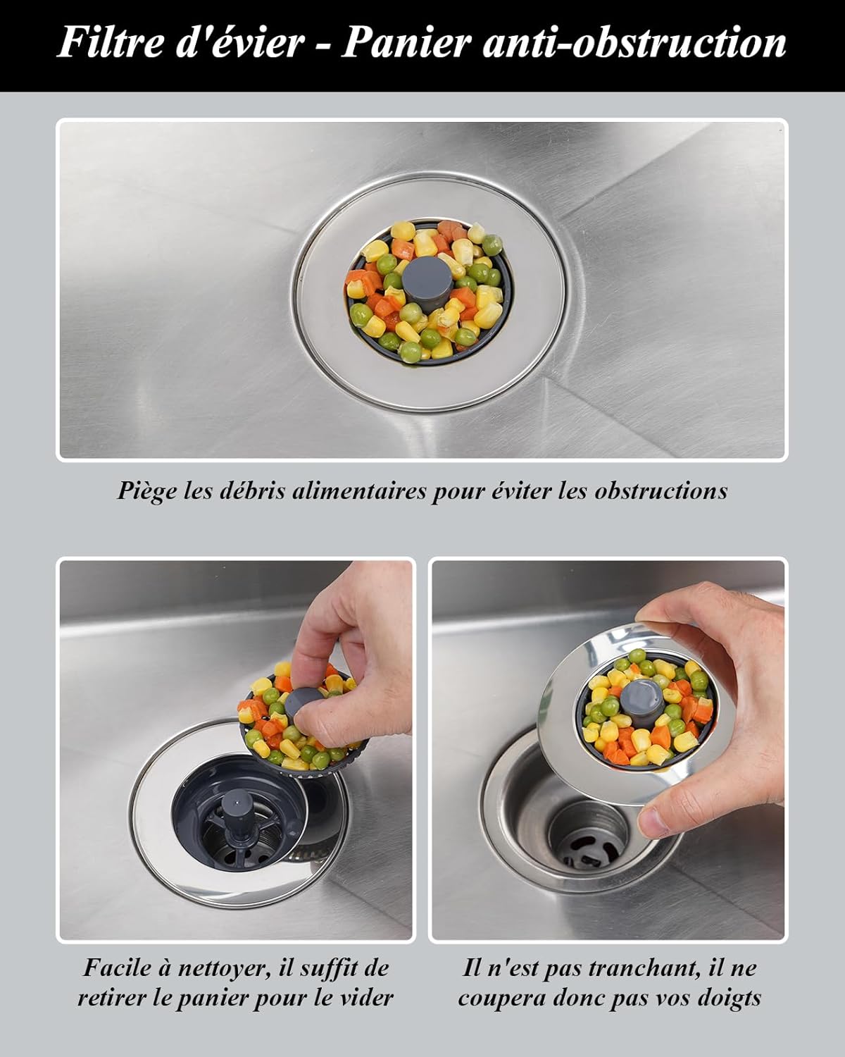 Kitchen Sink Strainer and Stopper Combo - 3 in 1 Universal Stainless ...