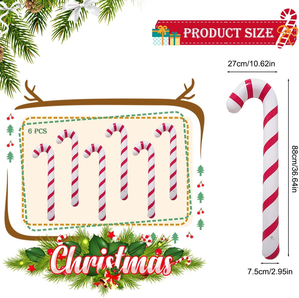 6 Pack Inflatable Candy Canes - 87cm - American Christmas Decoration ...