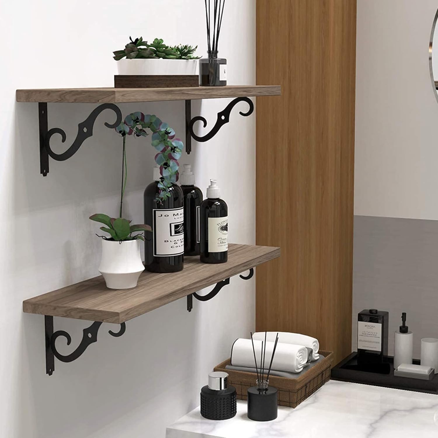 6 x Decorative Shelf Brackets 250 x 200 mm Heavy Load Bracket Black ...