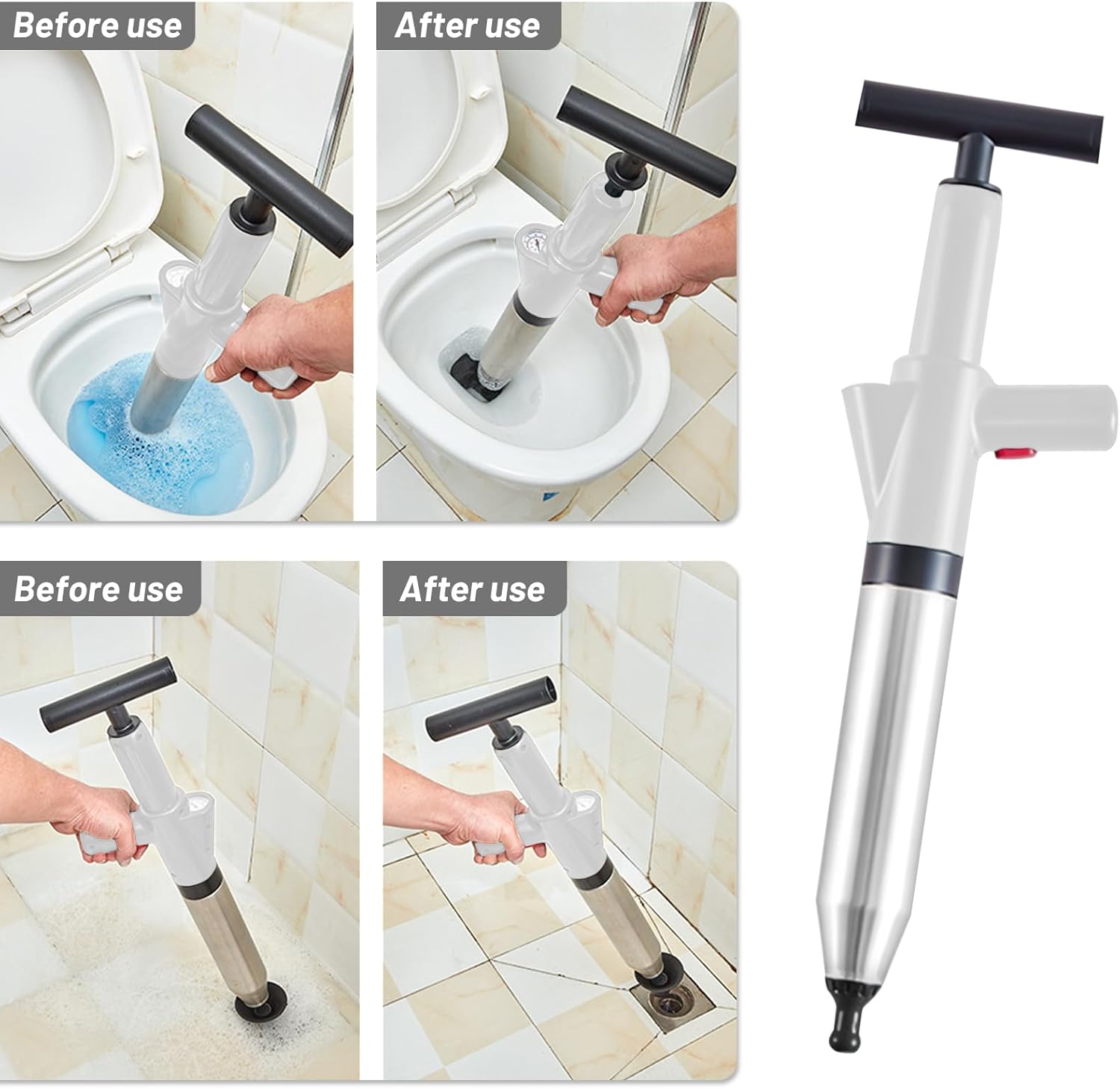 Déboucheur de Toilette Haute Pression avec 4 Têtes Remplaçables ...