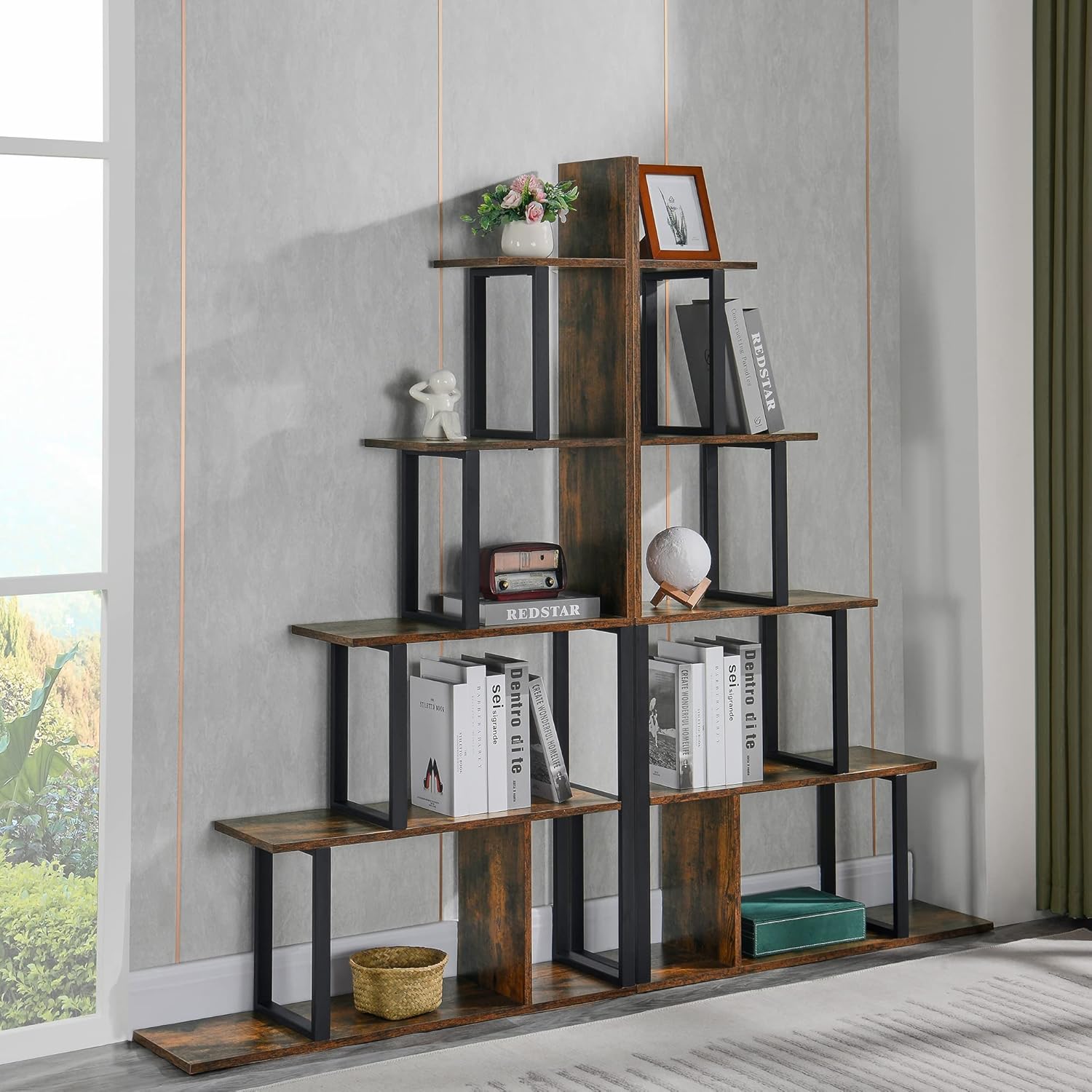 PADMA HOUSE 5 Tier Corner Shelf, Stepped Storage Shelf with Metal Frame ...