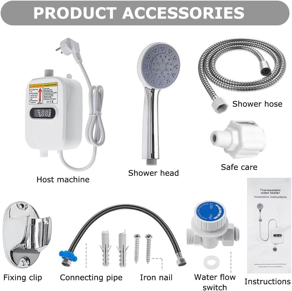 Eau Instantané Electrique, 220V 3500W Chauffe-Eau éLectrique Instantané avec Affichage LED, Mini ...