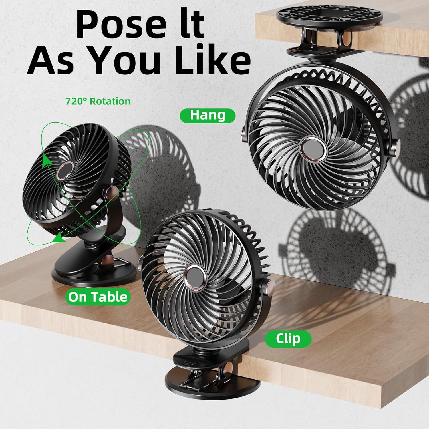 Table Fan, Mini Quiet USB Fan with LCD Display, Small Portable ...