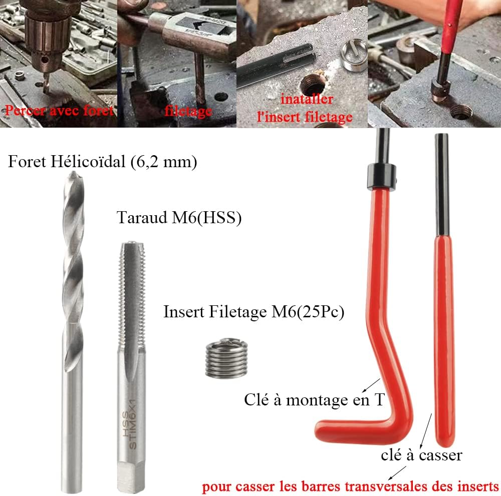 30Pcs Kit Reparation Filetage M6 INOX Foret Hélicoïdal Clé Hexagonale ...
